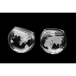 Prestige Decanters Etched Globe Whiskey Glasses -Rocks Glass for Rum, Tequila, Scotch, Glasses- Whiskey Gifts - 10oz Cocktail or Old Fashioned Glass (Set of 2) - Unique Bar Decor & Bourbon Gifts from