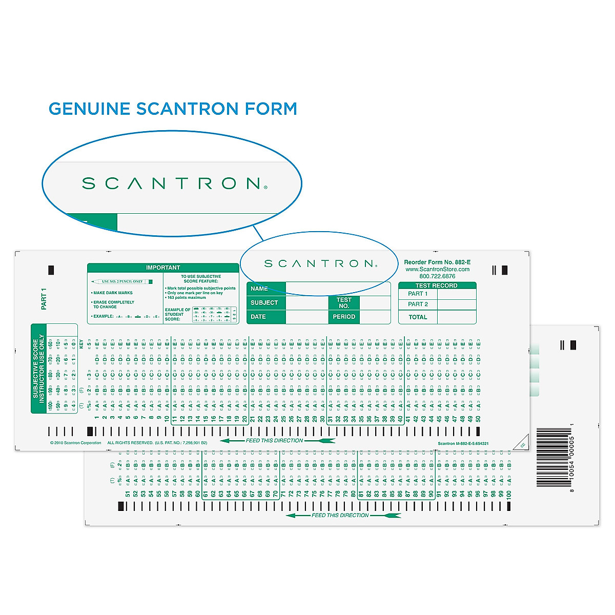 Official Scantron Brand 882-E Answer Sheet (50 Pack)
