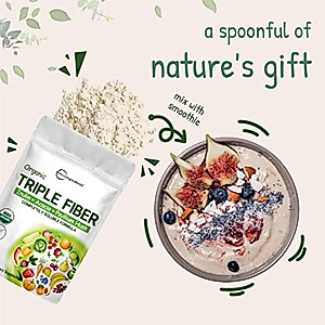 Organic Soluble Prebiotics Fiber Supplement (Inulin, Acacia, Psyllium Husk), 2 Pounds, 3 in 1 Fiber Formula, Daily Fiber, Unflavored, for Digestive Health, Hunger Control, Vegan