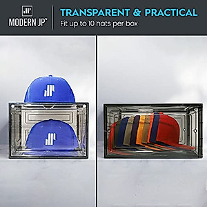 Modern JP Hat Organizer for Baseball Caps (2-Pack) - Transparent Hat Display, Premium Hat Storage Box - Quick Assembly Hat Rack Design with Easy Access Magnet Door, Black