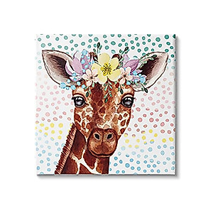 Stupell Industries Chic Giraffe Spring Floral Crown Rainbow Polka Dot Ombre, Design by ND Canvas Wall Art, 30 x 30, Orange