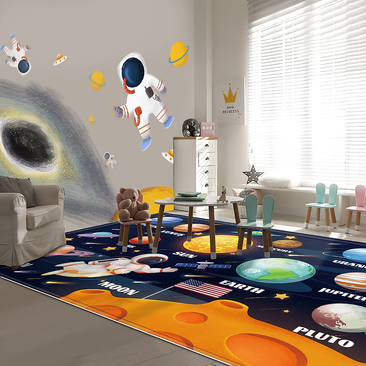LTKOUGFAM Outer Space Kids Rug for Playroom Solar System Educational Rug Kids Baby Floor Mat, Kids Classroom Rug Play Carpet for Children Bedroom Playroom (78.7X59 in)