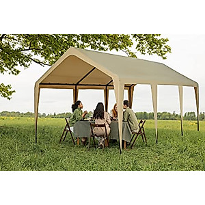 Carport 12x20ft Car Port Garage Canopy Heavy Duty Car Tent Without Sidewalls & Doors, All Season and Portable Garage for Boat, Wedding Party, Outdoor Camping, Commercial, UV Resistant (Beige)