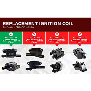 Ignition Coil Pack - Replaces 12570616, D510C - Compatible with Chevrolet, GMC, Cadillac 5.3L, 6.0L V8 & More - G8, Grand Prix, H3, Tahoe, Yukon, Silverado, Impala, Envoy, Trailblazer