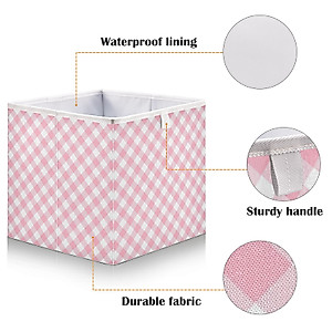 WELLDAY Storage Basket Pink Gingham Foldable 11 x 11 x 11 in Cube Storage Bin Home Decor Organizer Storage Baskets Box for Toys, Books, Shelves, Closet, Laundry, Nursery