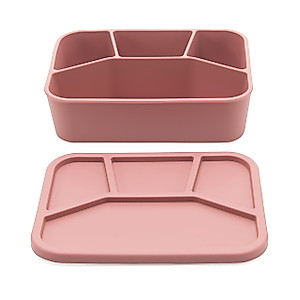 VitalityEXO Eco Friendly 4 Compartment Silicone Lunch Box for Adults and Kids Microwave Dishwasher and Freezer Safe with Separate Compartments Leakproof BPA-Free PVC-Free Bento Box (DARK PINK)