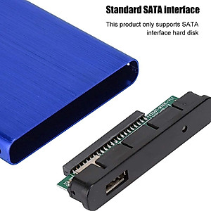 2.5inch USB2.0 Mobile HDD Case,External Mobile Hard Disk Case Box,Aluminum Alloy Brushed Fit for 2TB HDD SSD,Plug-and-Play, with LED Indicator(Blue)