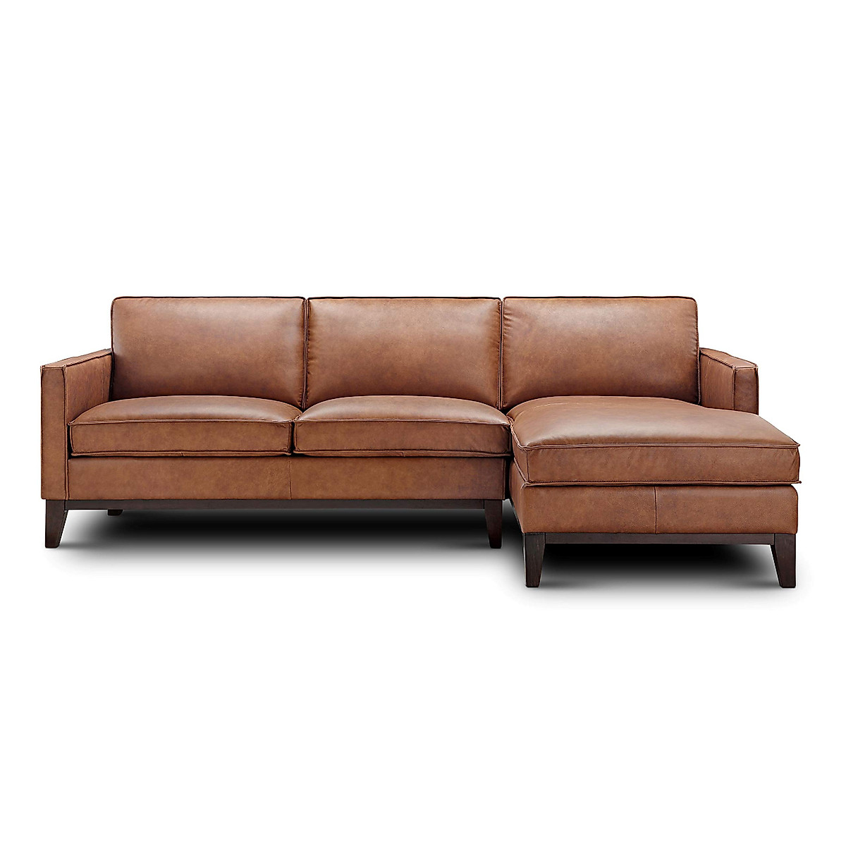 Pimlico 100 Percent Top Grain Leather L-Shaped Sectional with Chaise, Right Arm Facing, Brown