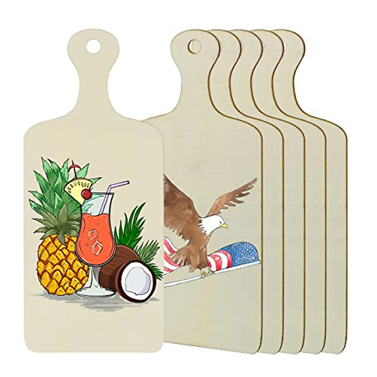 Qegft Unfinished Mini Cutting Boards - 6 Pieces Wood Cutting Board with Handle Paddle Cutting Board for DIY Crafting Home Kitchen Decor Small Chopping Board, 11.8 x 5 Inch