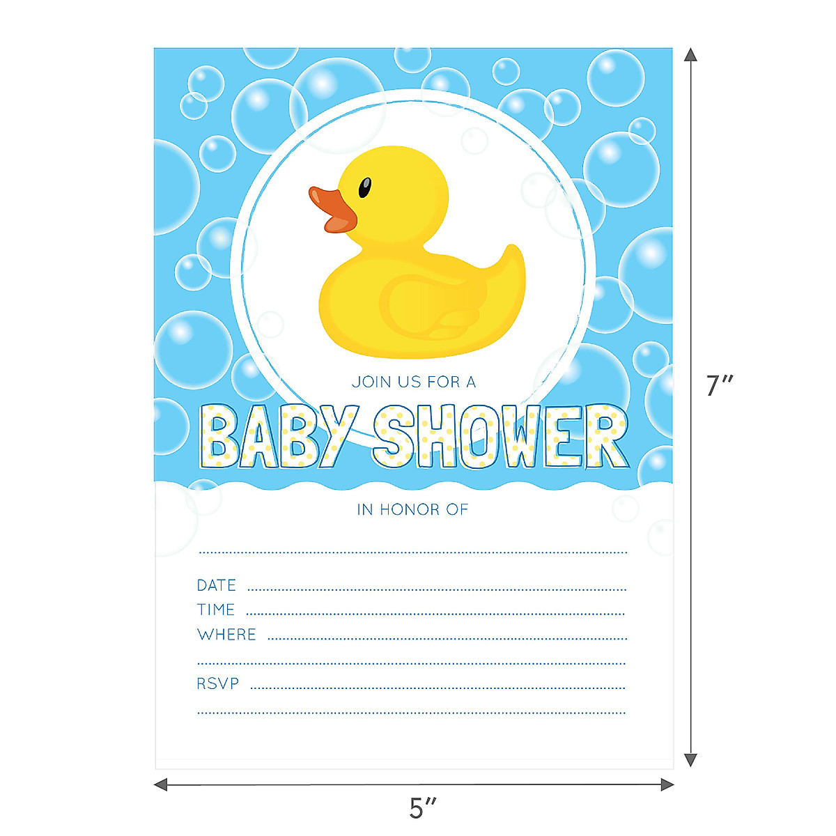 24 Rubber Ducky Baby Shower Invitations 5x7 Invites with 24 White Envelopes