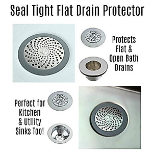 SlipX Solutions Gray Flat Drain Protector Fits Standard Shower Drains to Prevent Clogs (4.5 inch Diameter, Silicone & Stainless Steel)