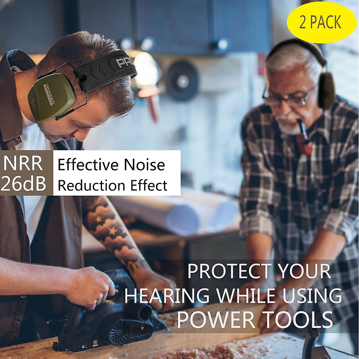 PROHEAR 016 Shooting Ear Protection Earmuffs 2 Pack, NRR 26dB for Gun Range, Hunting -Green and Brown