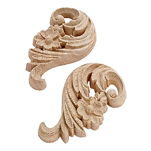 MUXSAM 2-Pair Rose Carved Wood Appliques Onlay, 8.5x5x1cm/3.35x1.97x0.39inch, Door Decorative Excellent Funiture Decal Sticker for Cabinet Drawer Window Dresser