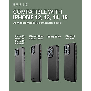 Mujjo Full Leather Magnetic Wallet for iPhone - Three-Card Easy-Access Design - Made from Luxurious Leather & Microfiber - Slim, Secure Design - Black