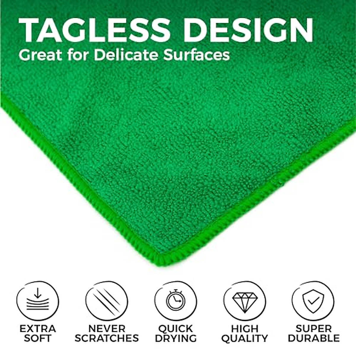 The Rag Company - All-Purpose Microfiber Terry Cleaning Towels - Commercial Grade, Highly Absorbent, Lint-Free, Streak-Free, Kitchens, Bathrooms, Offices, 300gsm, 12in x 12in, Green (12-Pack)