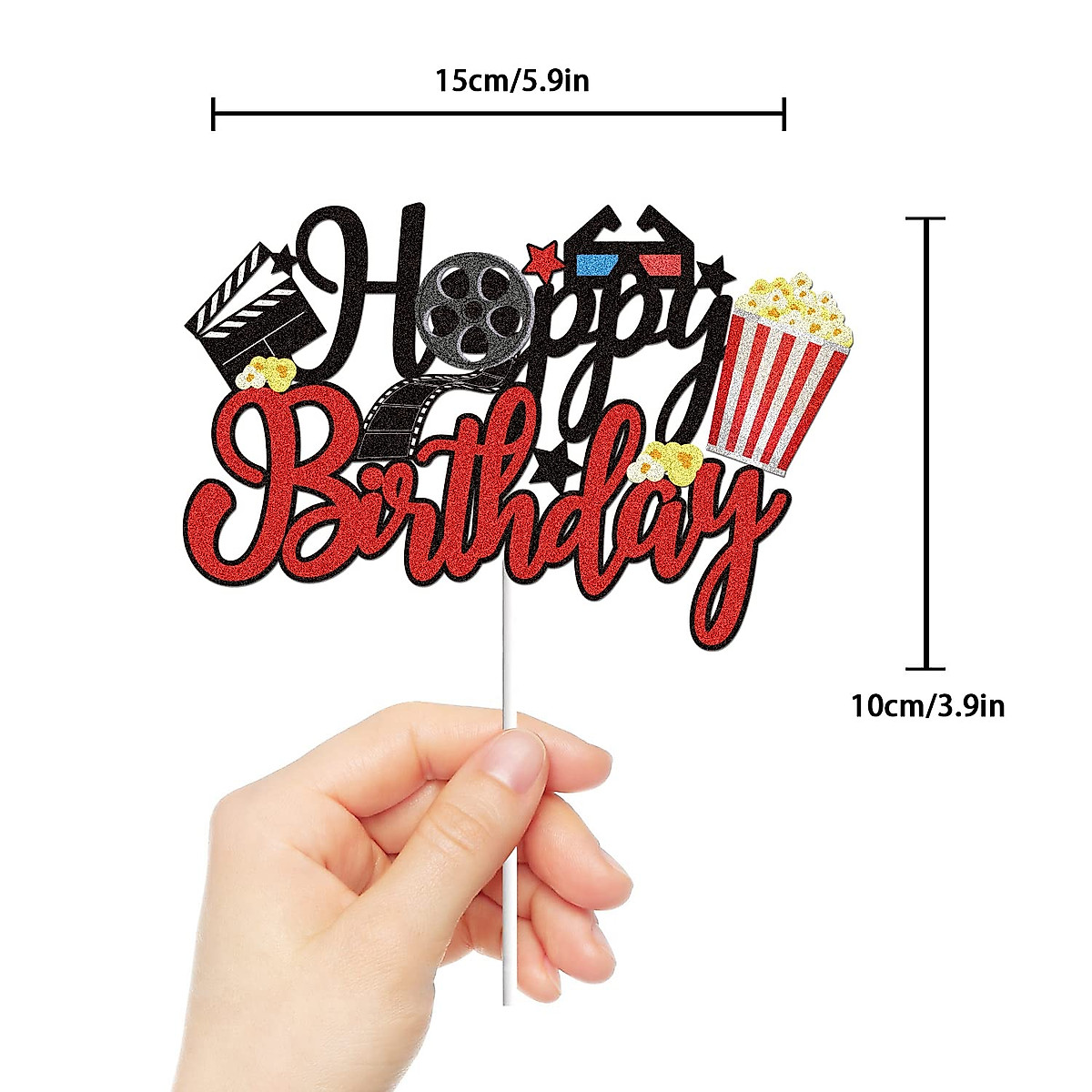 Movie Night Happy Birthday Cake Topper Glitter Movie Film Theater Birthday Cake Decoration Roll Hollywood Cinema Theme Birthday Party Baby Shower Supplies