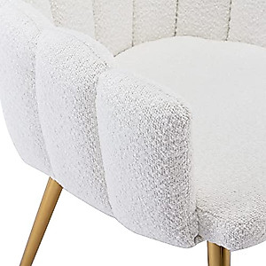Set of 2 Sherpa Side Chairs, 17'' Wide Mid Century Modern Arm Chair for Living Room/Dining Room, with Gold Finish Legs, White
