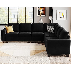 Belffin Modular Velvet Sectional L Shape Sofa Couch Oversized Convertible Sectional Sofa Couch with Reversible Chaise for Living Room Black