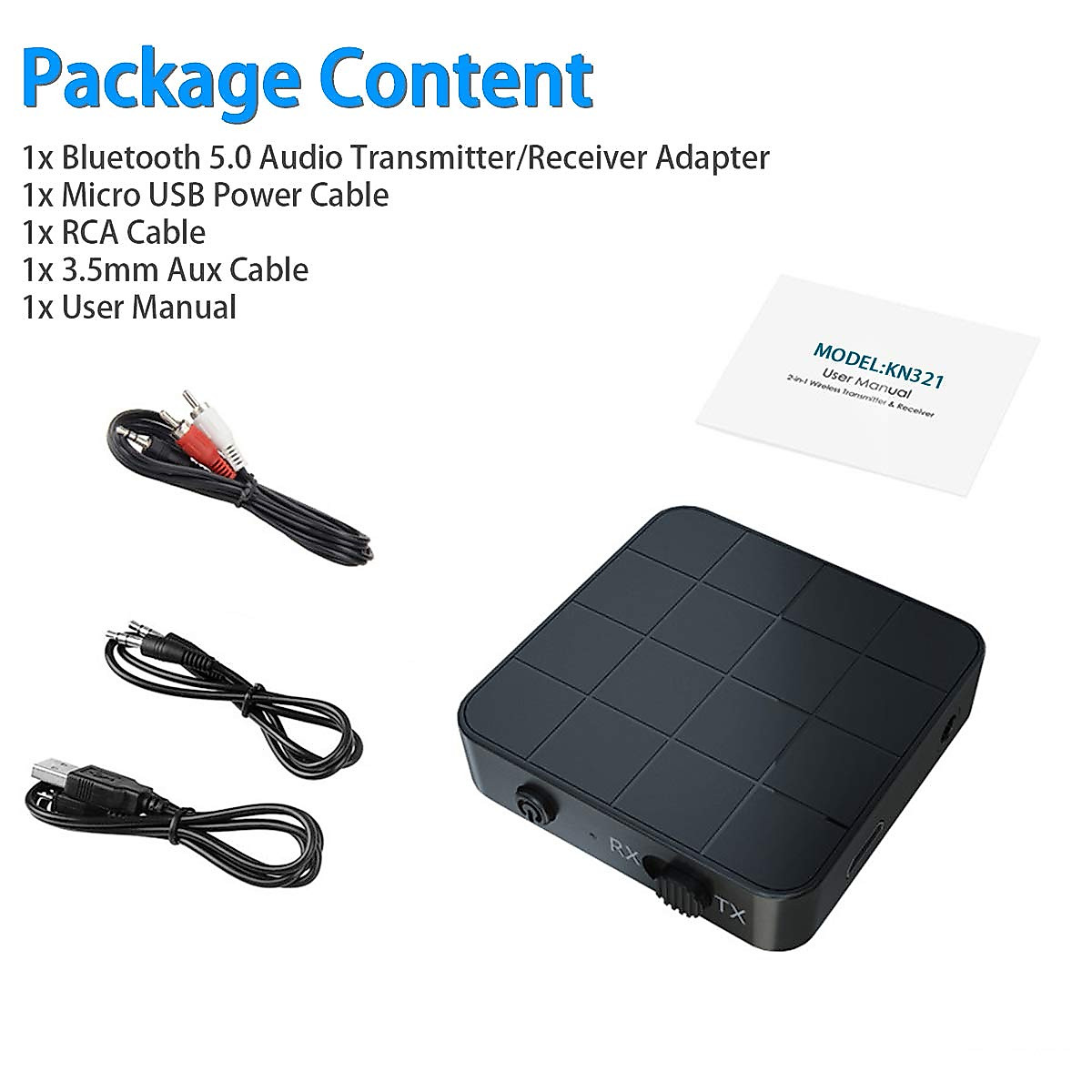 VR-robot Bluetooth 5.0 Audio Transmitter Receiver Adapter, 2-in-1 Wireless 3.5mm aptX Low Latency Stereo Audio Adapter for Home Sound System/TV/PC/Tablet/Speaker Headphone