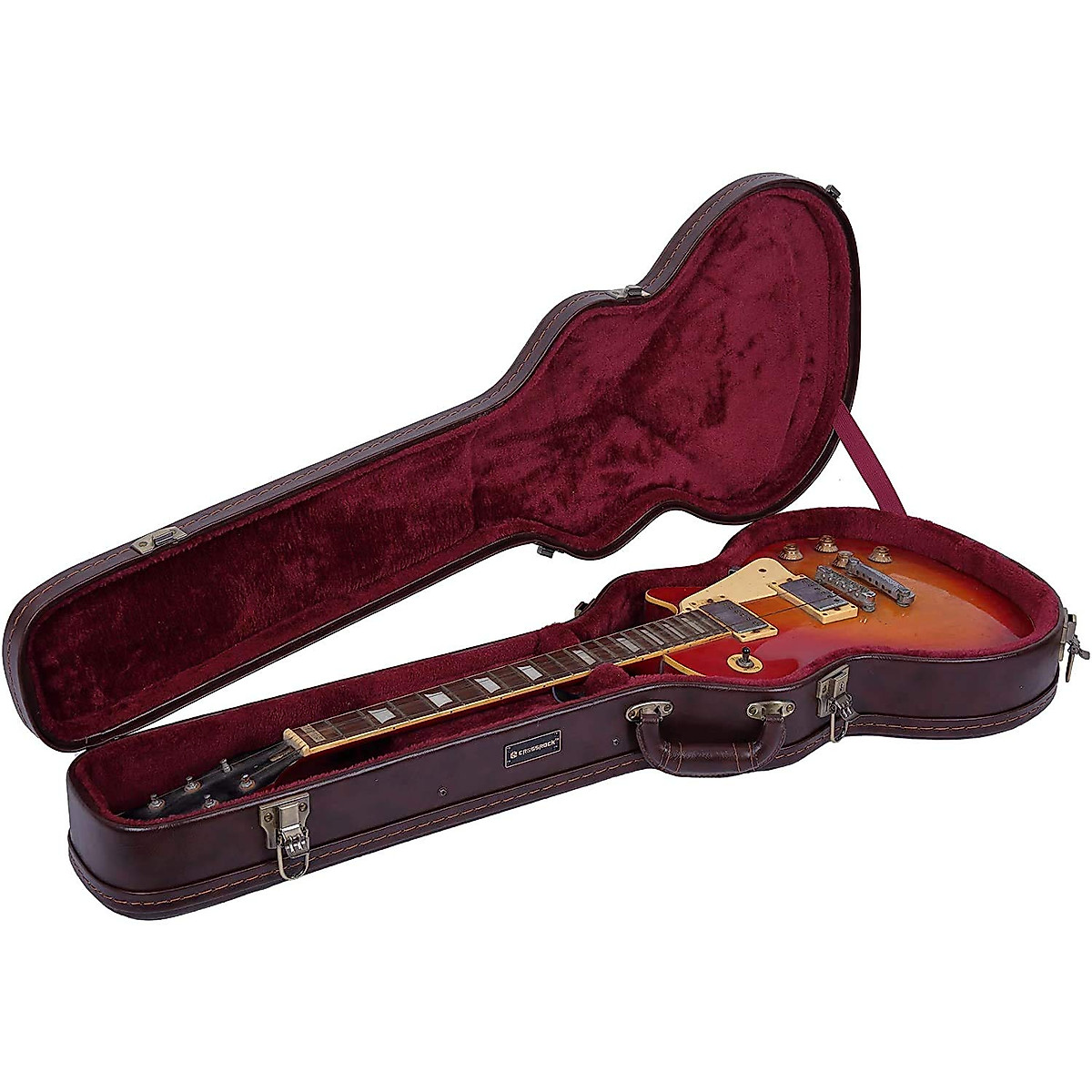 Crossrock Hardshell Arch Top Wood Case fits Les Paul Electric Guitars-Brown(CRW620LBR)