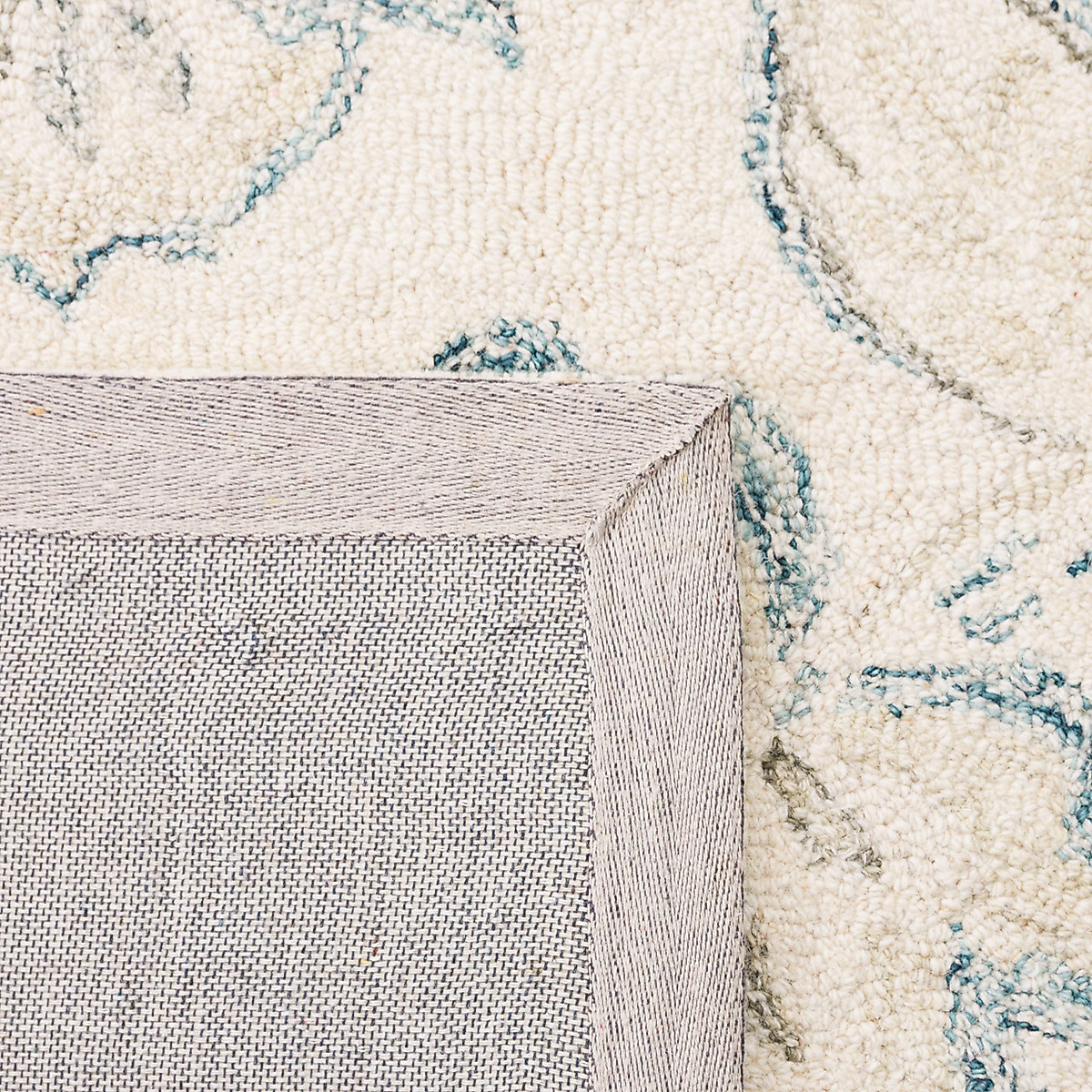 SAFAVIEH Micro-Loop Collection Area Rug - 5' x 8', Ivory & Blue, Handmade Floral Wool, Ideal for High Traffic Areas in Living Room, Bedroom (MLP477A)