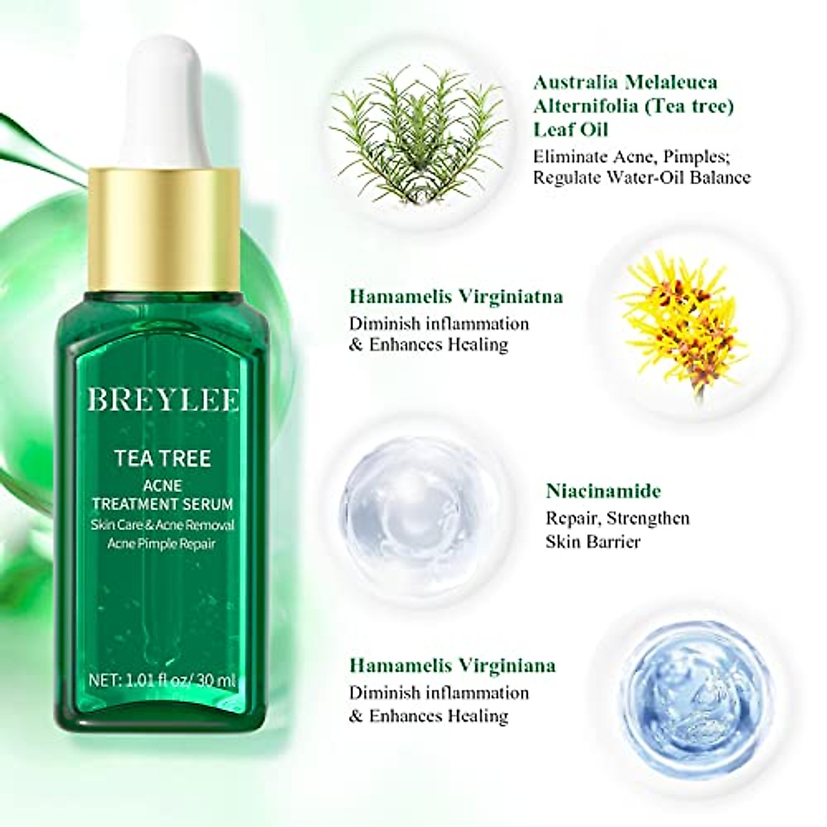 Acne Treatment Kit, Tea Tree Oil Serum & Cream,Skin Care Set for Prone Face Sensitive, Cystic Acne Pimples Scars Remover, Redness Relief, Niacinamide Facial Moisturizer, Anti Aging, Daily Prevention