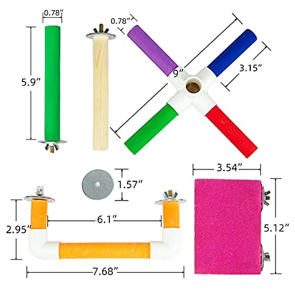 4 PCS Bird Perch Stand Toy, Wood Parrot Perch Stand Platform Paw Grinding Stick, Cage Accessories Exercise Toys Budgies Parakeet Cockatiel Conure Hamster Gerbil Rat Mouse