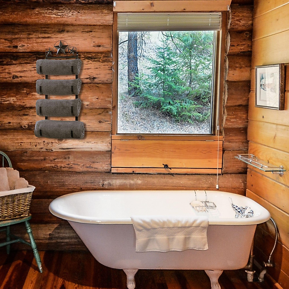 BestGiftEver Rustic Metal Star Towel Roll Wall Rack - Farmhouse Style Towel Rack for Western Bathroom Decor, Lodge and Cabin Decor, Decorative Wall Rack for Towels, Ideal for Country Home Owners