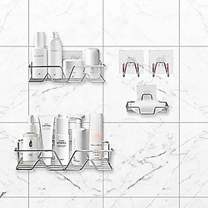 CGBE Shower Caddy, Shower Shelves With Soap Dish Holder Adhesive Hooks, Rust Free Shower Organizer Shower Rack Shampoo Holder Wall Mount For Bathroom Kitchen Storage (5 Packs)