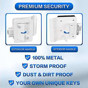RV Door Lock 2 Pack White Camper Door Lock Travel Trailer Door Latch Zinc Alloy RV Entry Door Latch RV Door Lock Replacement Kit with Keys for Camper Horse Trailer Cargo Hauler
