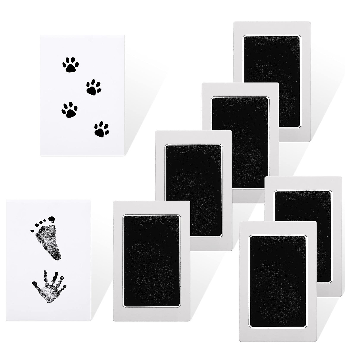 Outus Baby Inkless Handprint and Footprint Kit 6 Safe Hand and Foot Ink Pad Clean Touch Paw Print Stamp and 12 Card for Newborn Registry Family Keepsake Baby Shower Present, Black Color
