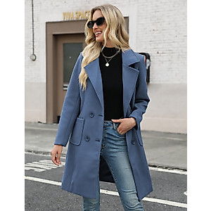 Bankeng Women Winter Wool Blend Camel Mid-Long Coat Notch Double-Breasted Lapel Jacket Outwear (Blue,XL)