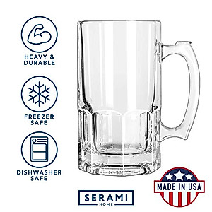 Serami Hikari Design 1L (34oz) German Style Extra Large Super Glass Beer Steins, Set of 2