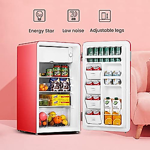 COMFEE' CRR33S3ARD Mini Fridge,3.3 Cubic Feet Solo Series Retro Refrigerator, Small Fridge for Office/Bedroom/Dorm/Garage with Adjustable Legs [Red]