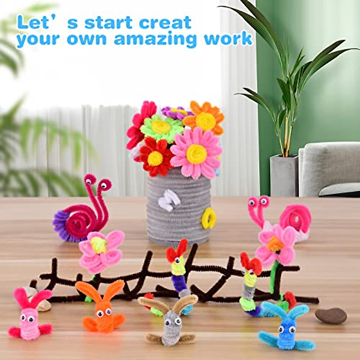 LHSQIOQIO Pipe Cleaners, 1000 Pcs 20 Assorted Colors 12 Inch Chenille Stems Craft Supplies with Pom Poms and Googly Eyes, Great for DIY Art Craft