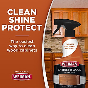 Weiman Cabinet & Wood Clean & Shine Spray - Furniture, Kitchen Cabinets, Baseboard & Trim, Fresh Almond Scent - Microfiber Cloth Included