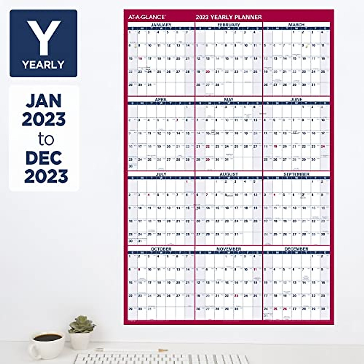 AT-A-GLANCE 2023 Erasable Calendar, Dry Erase Wall Planner, 48" x 32", Jumbo, Vertical/Horizontal, Reversible (PM32628)
