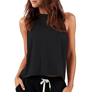 LASLULU Womens Sleeveless Tank Tops Workout Yoga Halter Neck Tops Loose Athletic Sport Shirts Muscle Casual Crop Tops for Teen Girls(Black Medium)