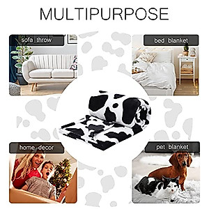 PiccoCasa Cow Printed Blanket, Soft 300GSM Fleece Flannel Throw Blanket Lightweight Cute Comfy Warm Cow Texture Black and White Cowhide Blankets for Couch Sofa Bed Office 39" x 51"