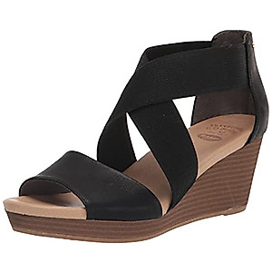 Dr. Scholl's Shoes Women's Barton Band Wedge Sandal, Black Smooth, 9