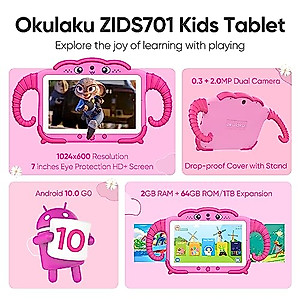 Kids Tablet 7 inch Tablet for Kids 64GB Toddler Tablet with Case Software Installed, Kids Learning Tablet with WiFi for Boys Girls, Android Tablet with Dual Camera Parental Control YouTube Netflix