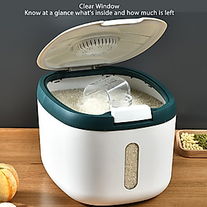 Rice Storage Container, Large Capacity Food Storage Container, Airtight Food Storage Container with Measuring Cup, Covered Rice Bucket, Cereal Dispenser Bin for Grains Nuts Flour(S Green (5kg/11.0lb))