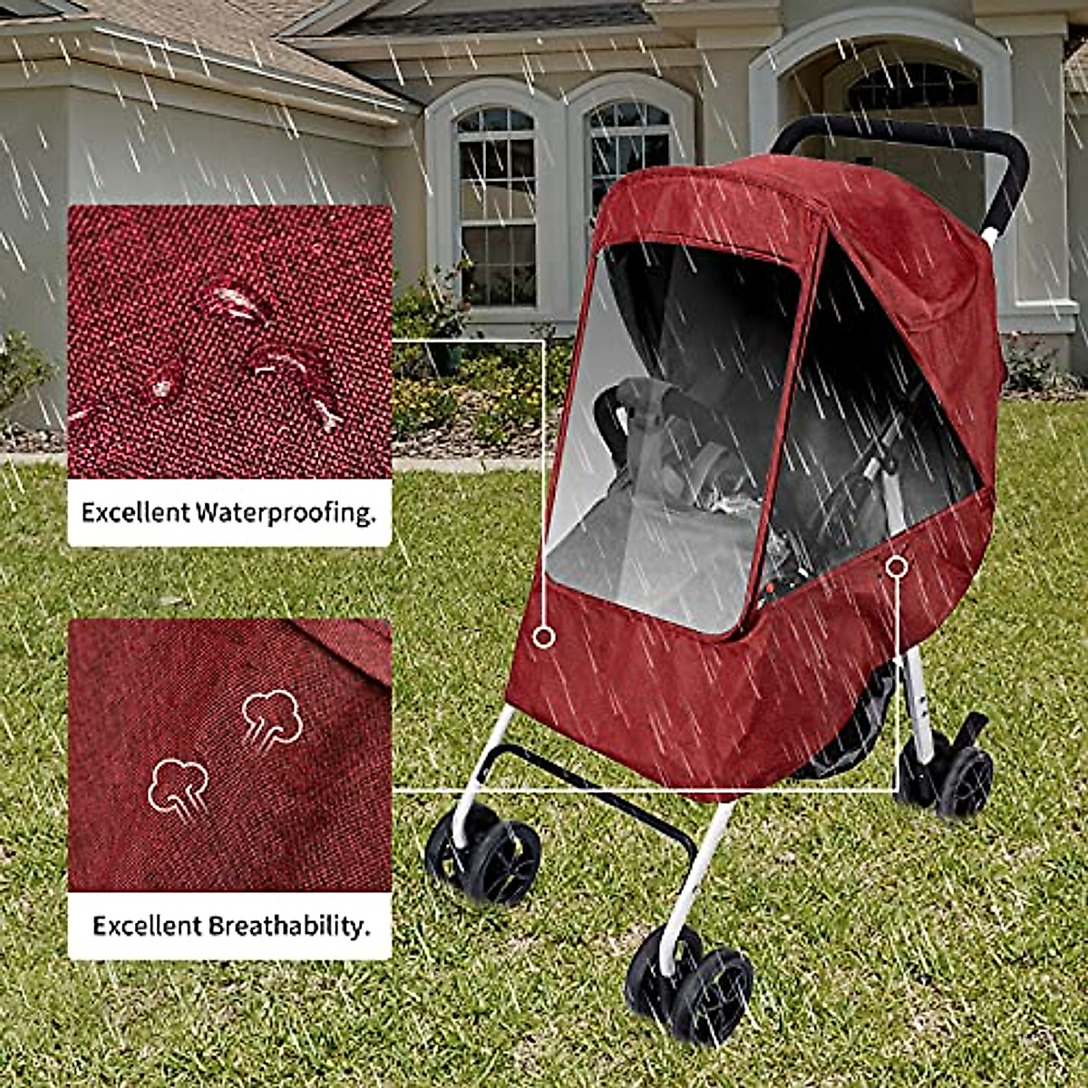 Stroller Rain Cover & Mosquito Net,Weather Shield Accessories - Protect from Rain Wind Snow Dust Insects Water Proof Ventilate Clear-Breathable Bug Shield for Baby Stroller by Gihims(Red)