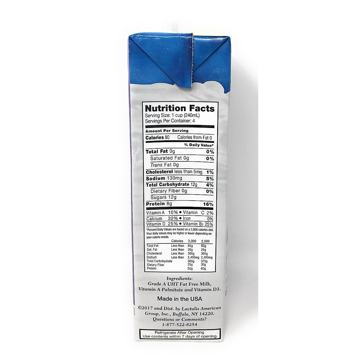 Parmalat Fat Free UHT Shelf Stable Milk 1 Qt (Pack of 6)