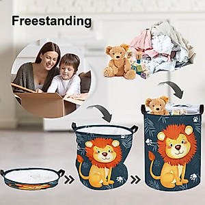 Clastyle 63L Large Lion Kid Laundry Hamper with Handle for Boy Girl Collapsible Clothes Toy Storage Basket with Lid for Bedroom Bathroom Nursery
