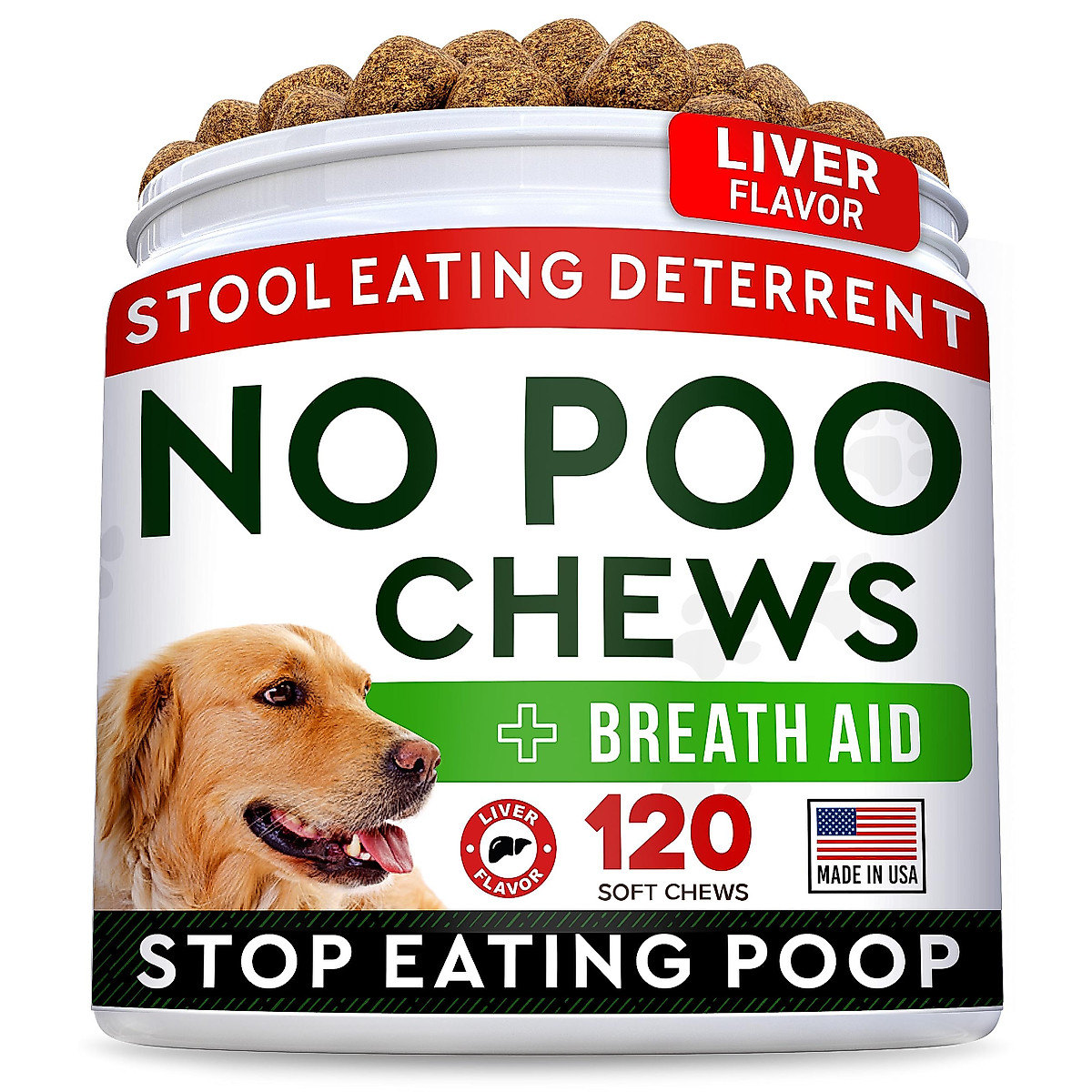 STRELLALAB No Poo Chews for Dogs - Stop Dog Poop Eating - Coprophagia & Stool Eating Deterrent with Probiotics, Digestive Enzymes & Immune Support - Liver Flavor - Made in USA - 120 Chews