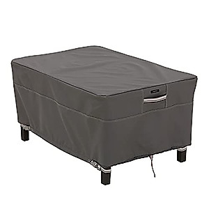 Classic Accessories Ravenna Water-Resistant 32 Inch Rectangular Patio Ottoman/Table Cover, Outdoor Table Cover, Taupe