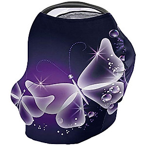 Purple Nursing Covers for Breastfeeding Baby Stroller and Car Seat Combo Magical Fantasy Flying Butterfly Carseat Canopy Baby Cart High Chair Infinity Scarf