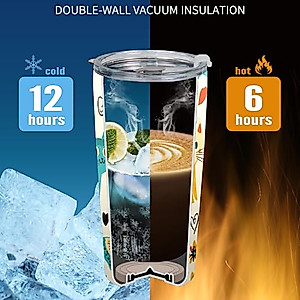 QWEUIOP 20oz Insulated Travel Coffee Mug Cute Cartoon Cats Stainless Steel Tumbler with Lid Double Wall Vacuum Coffee Cup For Hot and Cold Drinks14081