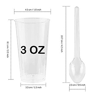 Zezzxu 50 Pack Mini Dessert Cups with Spoons, 3oz Clear Plastic Shooter Cups Parfait Appetizer Cups Shot Glasses Small Serving Bowls for Tasting Sample Appetizers